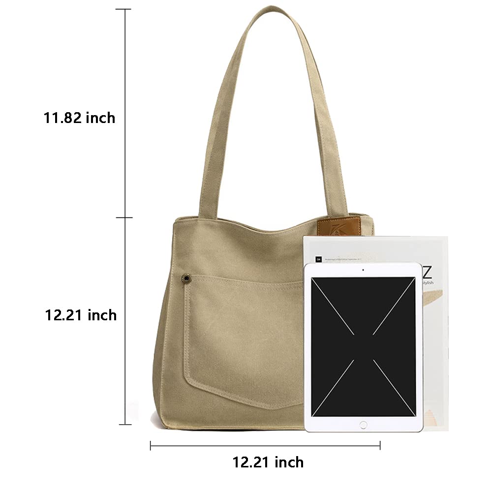 Barsine Canvas Bags with Zipper Handles Heavy Duty Medium Size Shoulder Handbag for Work School Tote Purse Camel