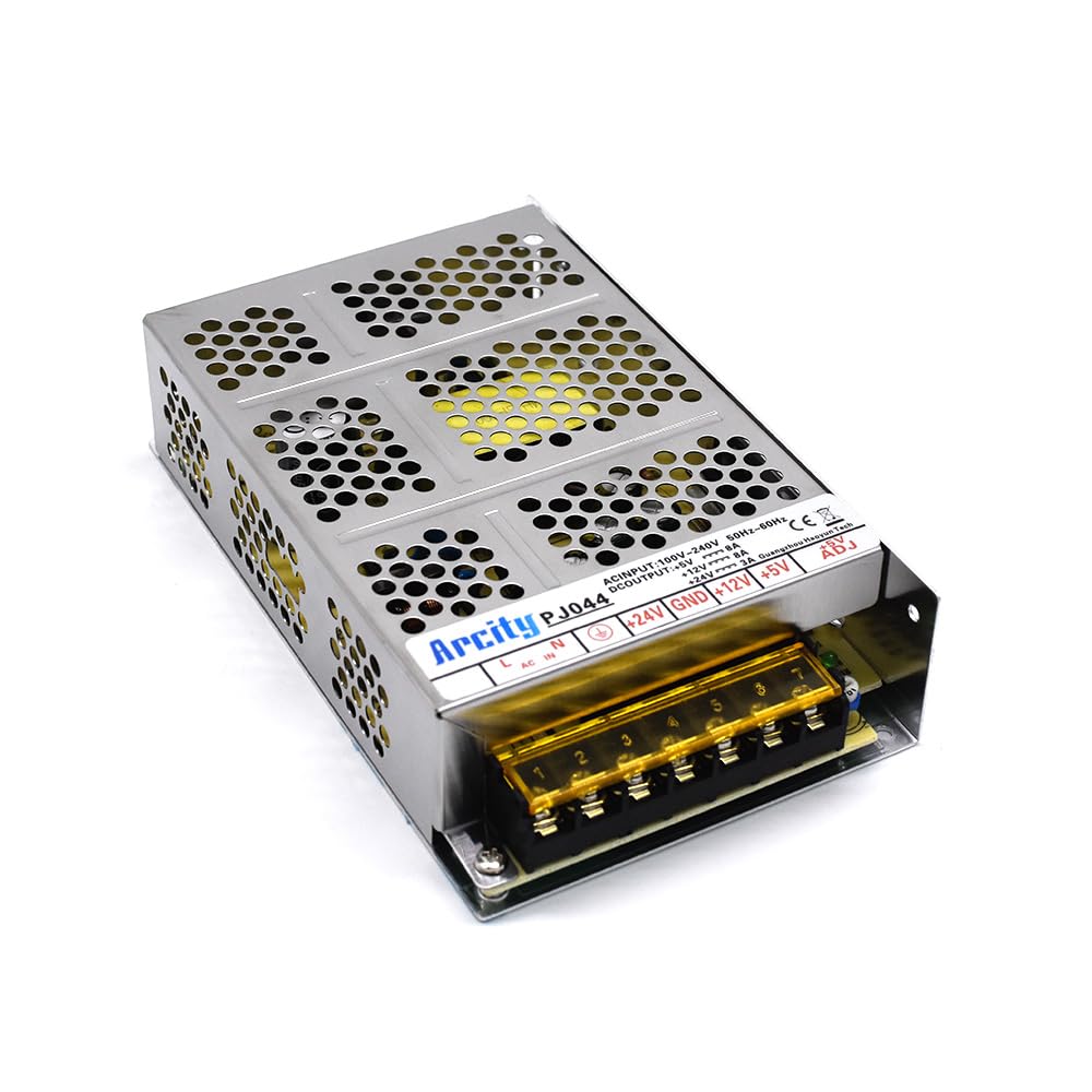 Arcity 5V 12V 24V Output Switching Power Supply Unit Adjustable for Video Multi Games Machine Console Cocktail CCTV Computer DIY Horizontal New(+5V/8A +12V/8A +24V/3A)