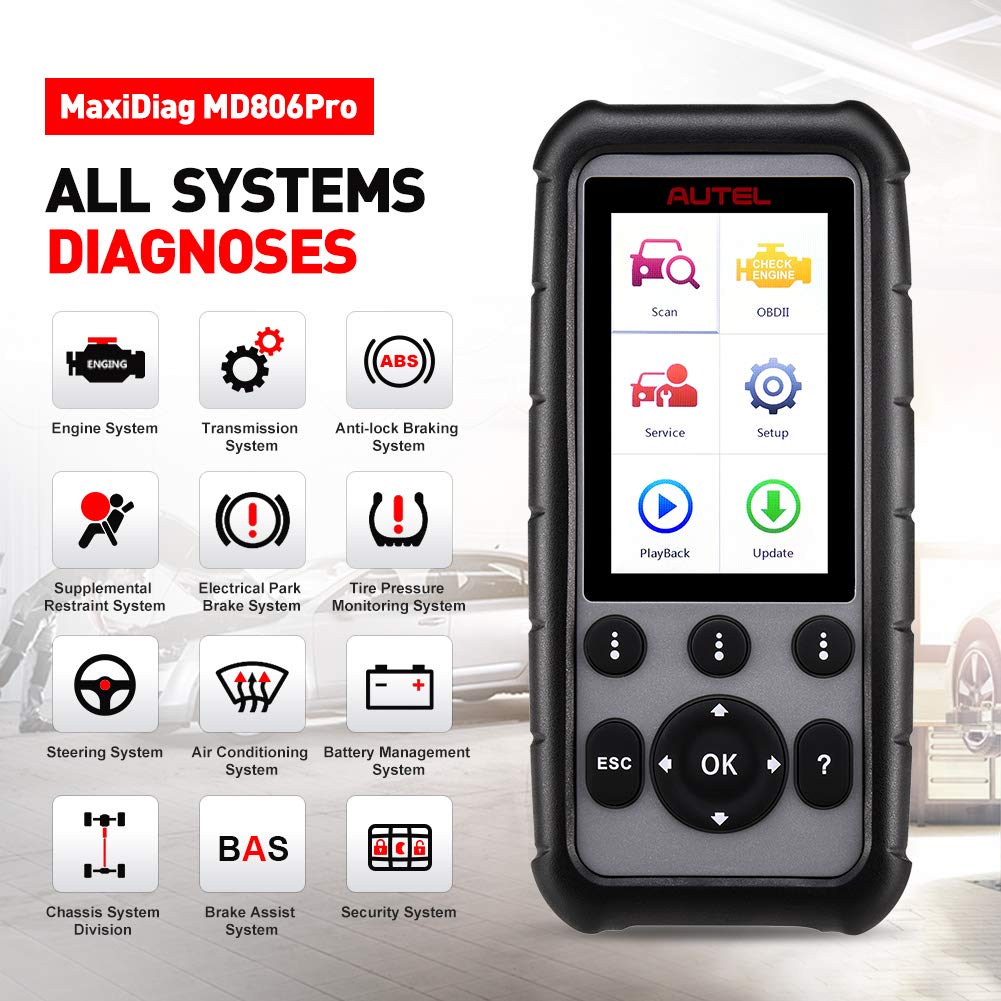 Autel OBD2 Scanner MaxiDiag MD806 Pro Code Reader, Full System Scan Tool, Diagnostics Scanner with 7 Reset Services, Oil/BMS/SAS/DPF/EPB/AFThrottle Adaptation, Free Lifetime Upgrade