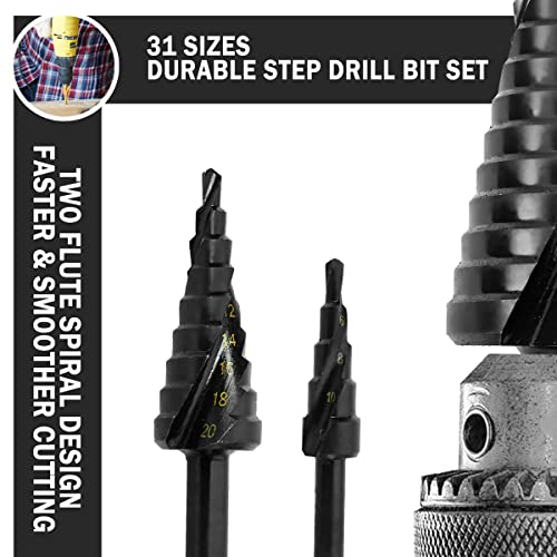 Canitu 3Pcs Nitride Spiral Step Drill Bit Set, 4-12/4-20/4-32 1/4" Hex Shank Cone Titanium Coated HSS Unibit Spiral Grooved Step Drill Bits for Steel, Plastic, Wood, Sheet Metal Hole Drilling