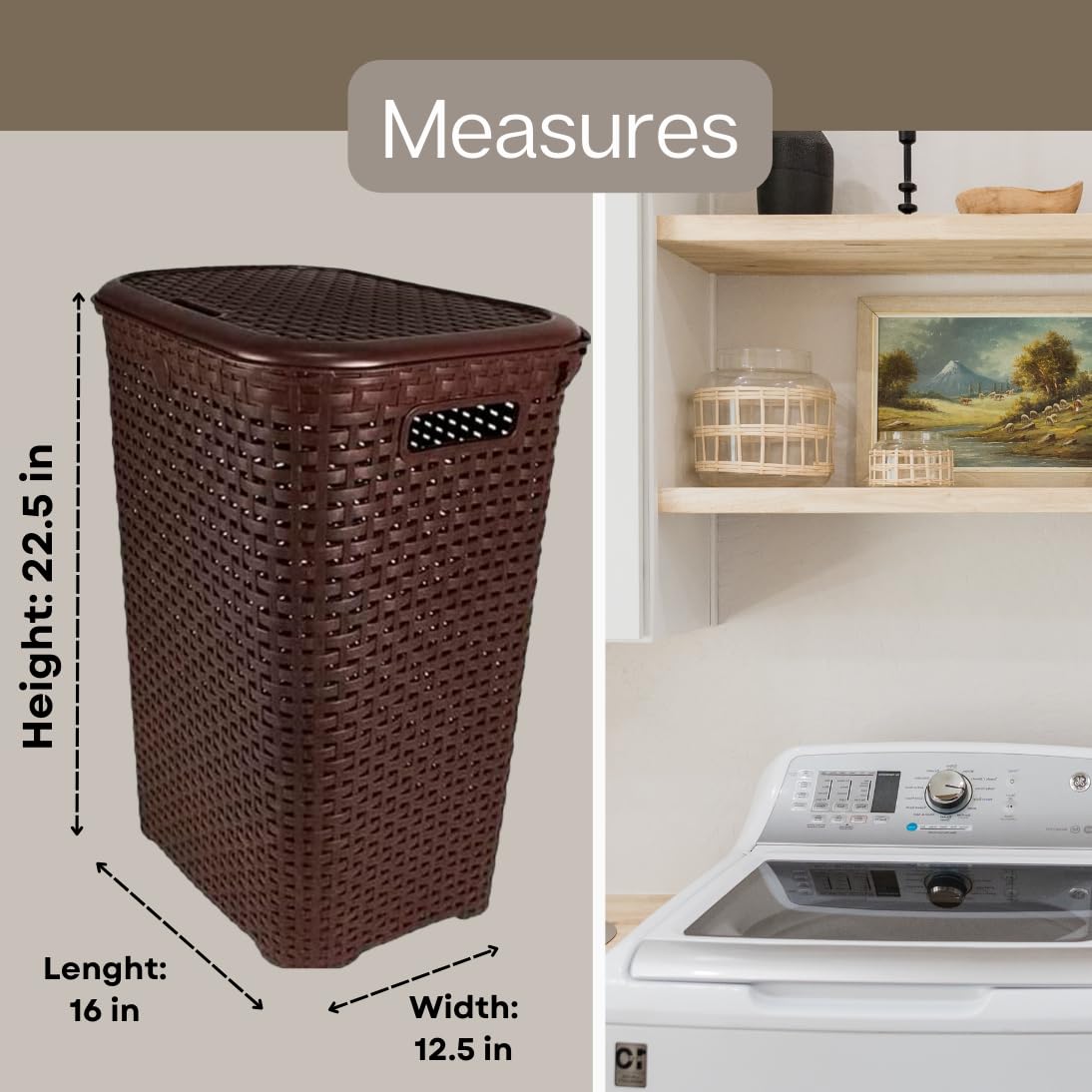 Elly décor Set 2 Rattan 12 gallons Tall Plastic Laundry Hamper, Laundry Basket with Cutout Handles, Washing Bin, Dirty Clothes Storage, Bathroom, Bedroom, Closet, 48 lts Chocolate