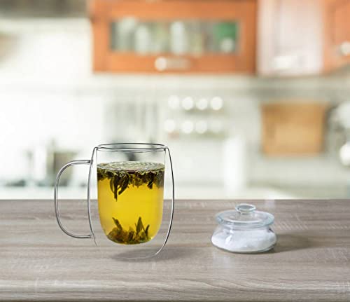 Double Wall Glass Coffee Mugs β 2-Pack 12oz Large Coffee Mugs with Handles β Glass Coffee Cups for Cappuccino, Latte, Tea, Hot Beverages β Lead-Free Borosilicate Double Insulated Coffee Mugs