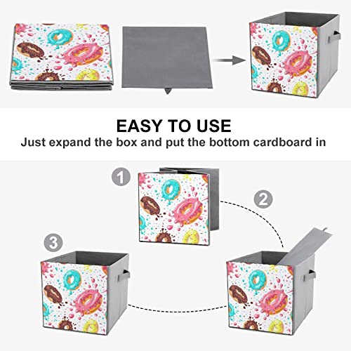 Colorful Donuts Canvas Collapsible Storage Bins Cube Organizer Baskets with Handles for Home Office Car