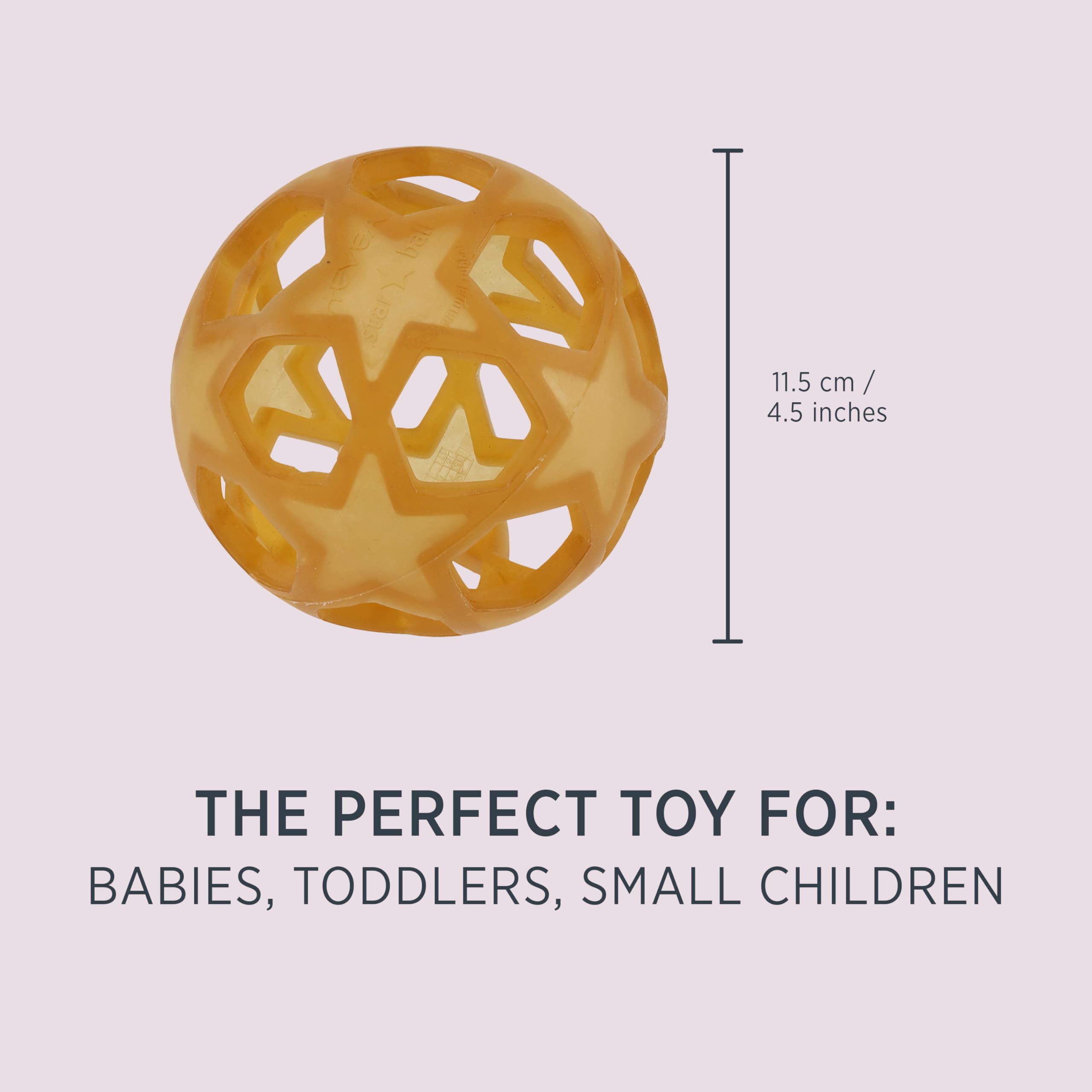 HEVEA Star Activity Ball Toy Made from 100% Upcycled Natural Rubber - Soft and Easy to Hold Baby Ball for Ages +4 Months - Plant Based, Plastic-Free, BPA-Free (Natural)