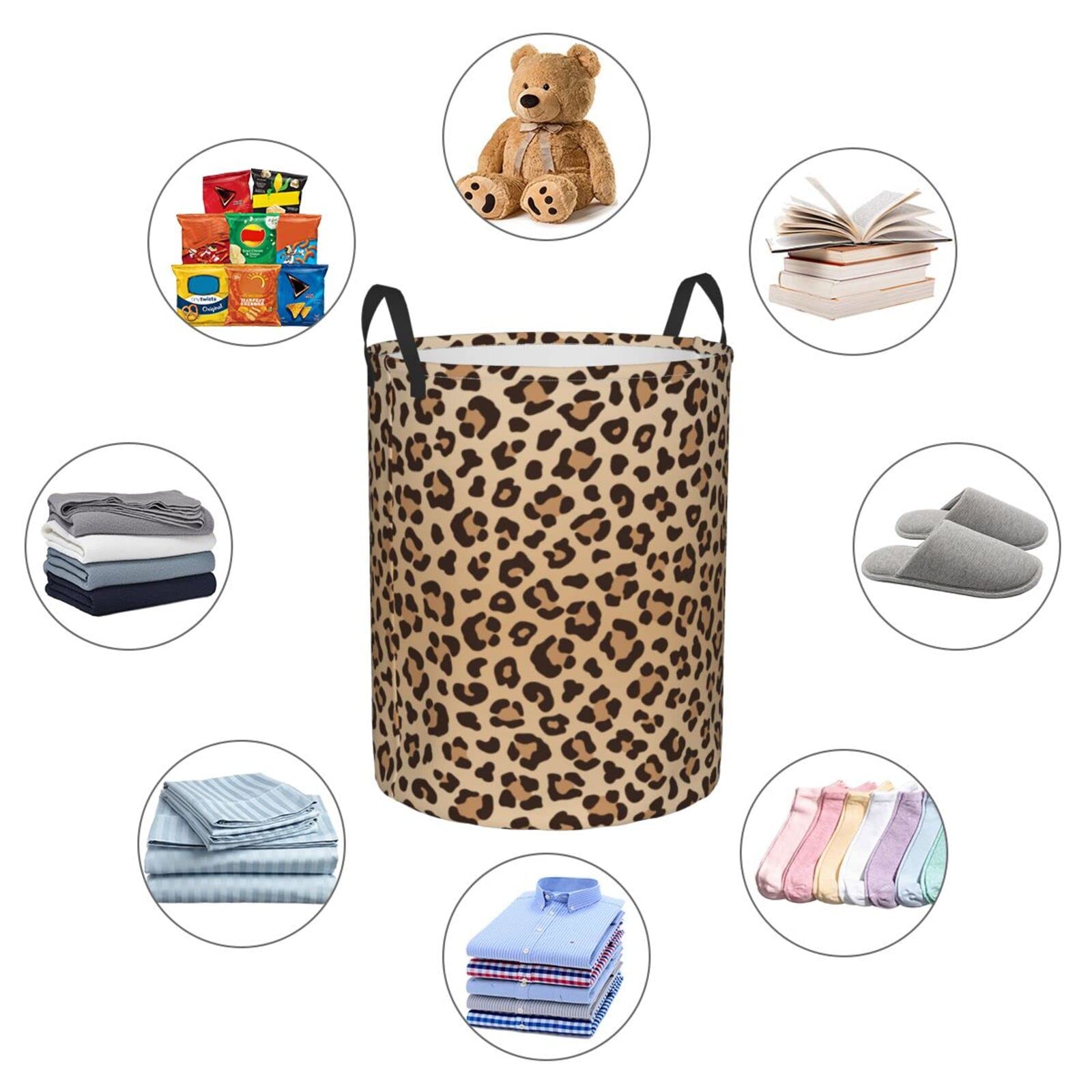 Gbuzozie Leopard Print Round Laundry Hamper Animal Skin Texture Storage Basket Toys Clothes Organizer Bin For Home Bathroom Bedroom Dorm Nursery, 38l