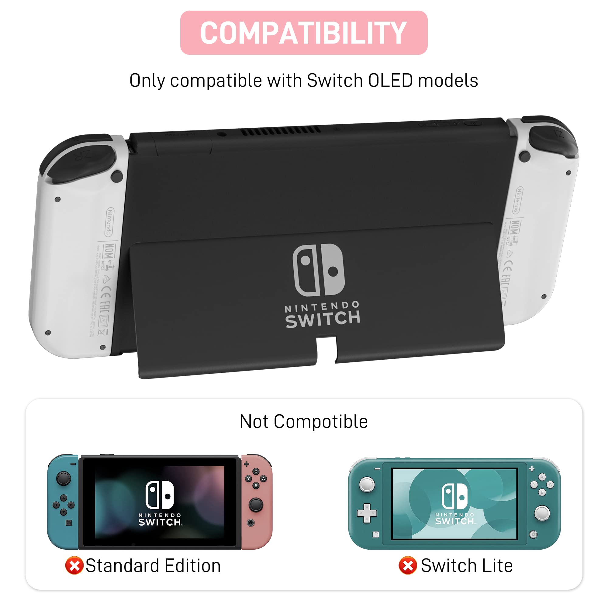 RHOTALL Protective Case Compatible with Nintendo Switch OLED, Dockable Shell for Switch OLED Console and Joycon Controller, Cute Accessories for Switch OLED with Comfortable Grip Design - Pink