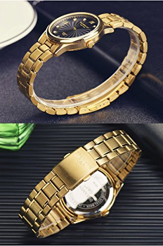 DREAMING Q&P IP Gold Plating Steel Roman Numeral Dial with Rhinestones Luxury Mens Wrist Watches for Man Black 003
