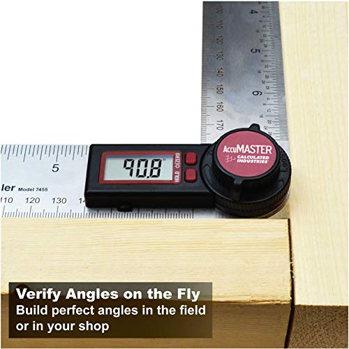 Calculated Industries 7455 AccuMASTER Digital Protractor Angle Finder Ruler for Crown, Trim, Woodworking | 7 Inch Stainless Steel Blade | Hold and Zero Function | Includes Battery, Protective Case
