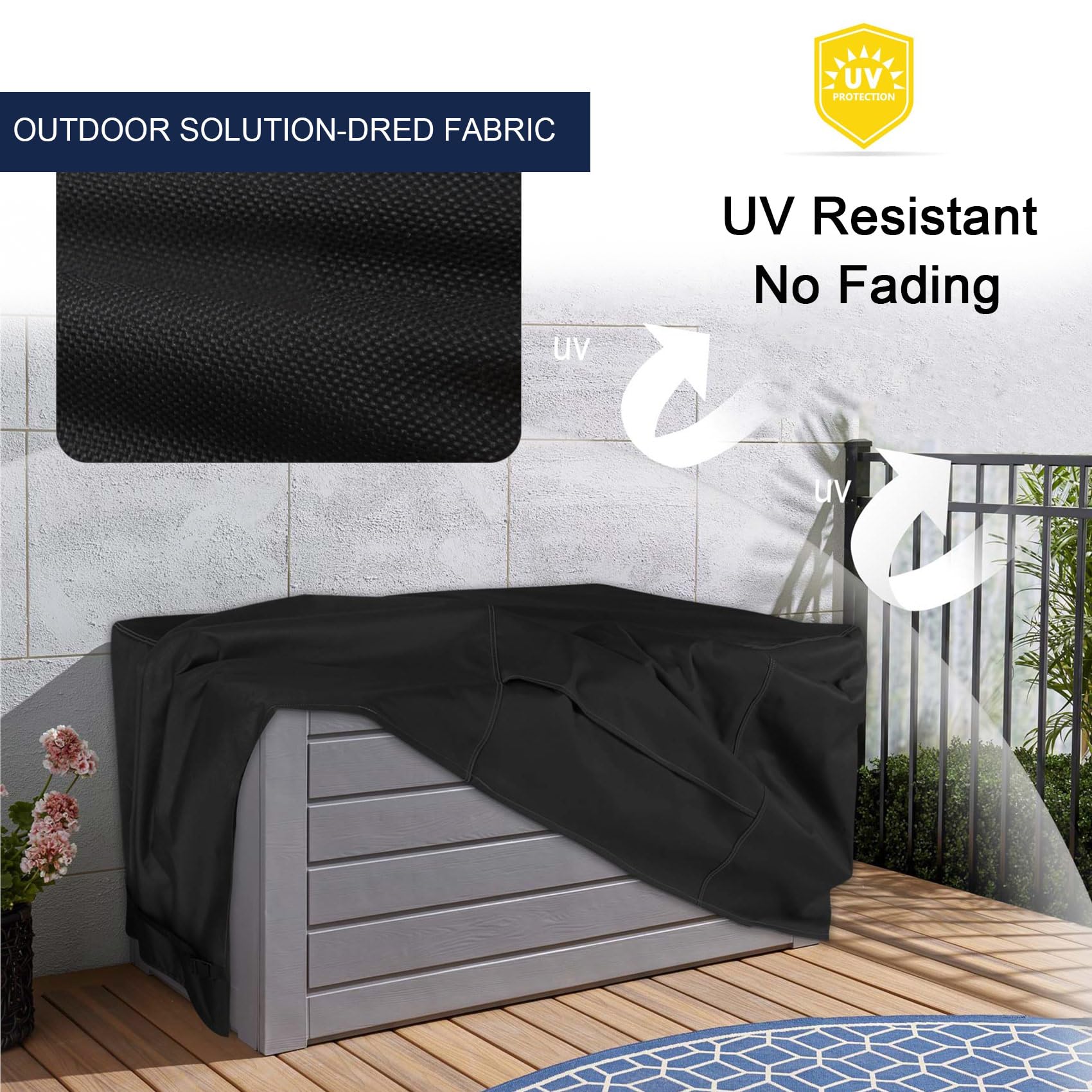 NettyPro Deck Box Cover, Fade Resistant Outdoor Patio Waterproof Storage Box Bench Cover for Rectangular 71-100 Gallon Resin Deck Box, 46 x 24 x 22 inch, Black
