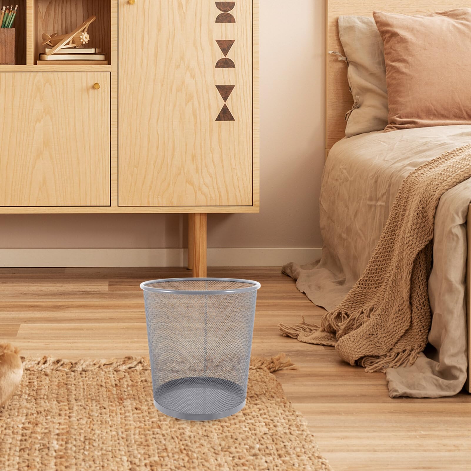 MAGICLULU Trashcan Circular Mesh Waste Paper Bin Round Trash Can Open Top Wastebasket Recycling Bins Garbage Can Waste Basket for Home Office Workspace Silver Metal Mesh Wastebasket