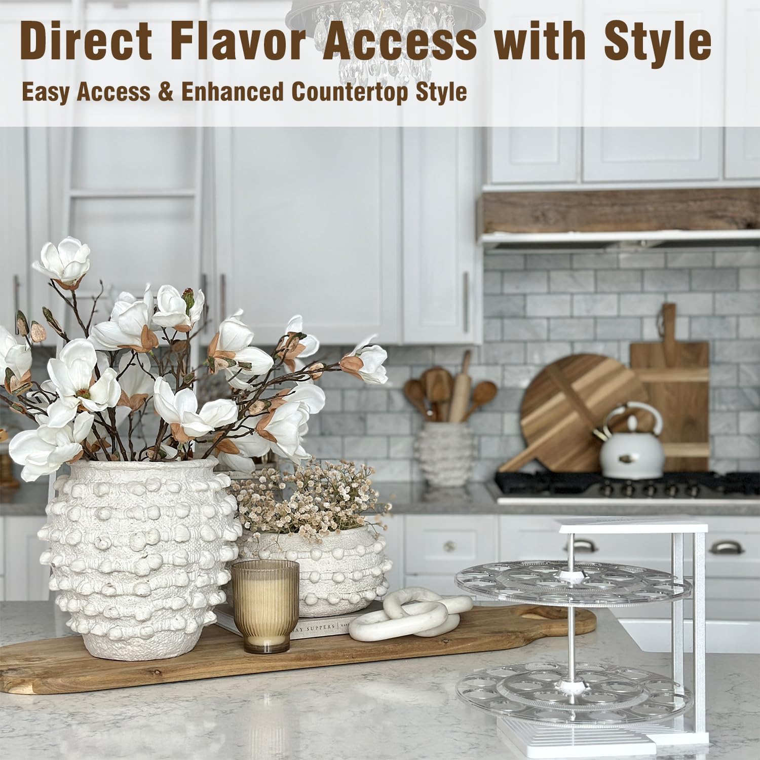 CrazyTurning K Cup Holder, K Cup Organizer, kcup 36 Coffee Pod Holder, 360ยฐ Double Layer Rotation Storage, kcup Lazy Susan for Coffee Station Countertop Cabinet - 36 K Pods