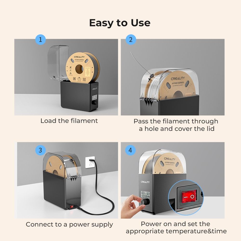 Creality Filament Dryer Box, Temperature Adjustable& 24 Hours Timer Function, Filament Dehydrator Compatible with 1.75/2.85mm PLA PETG ABS Nylon PA Filament