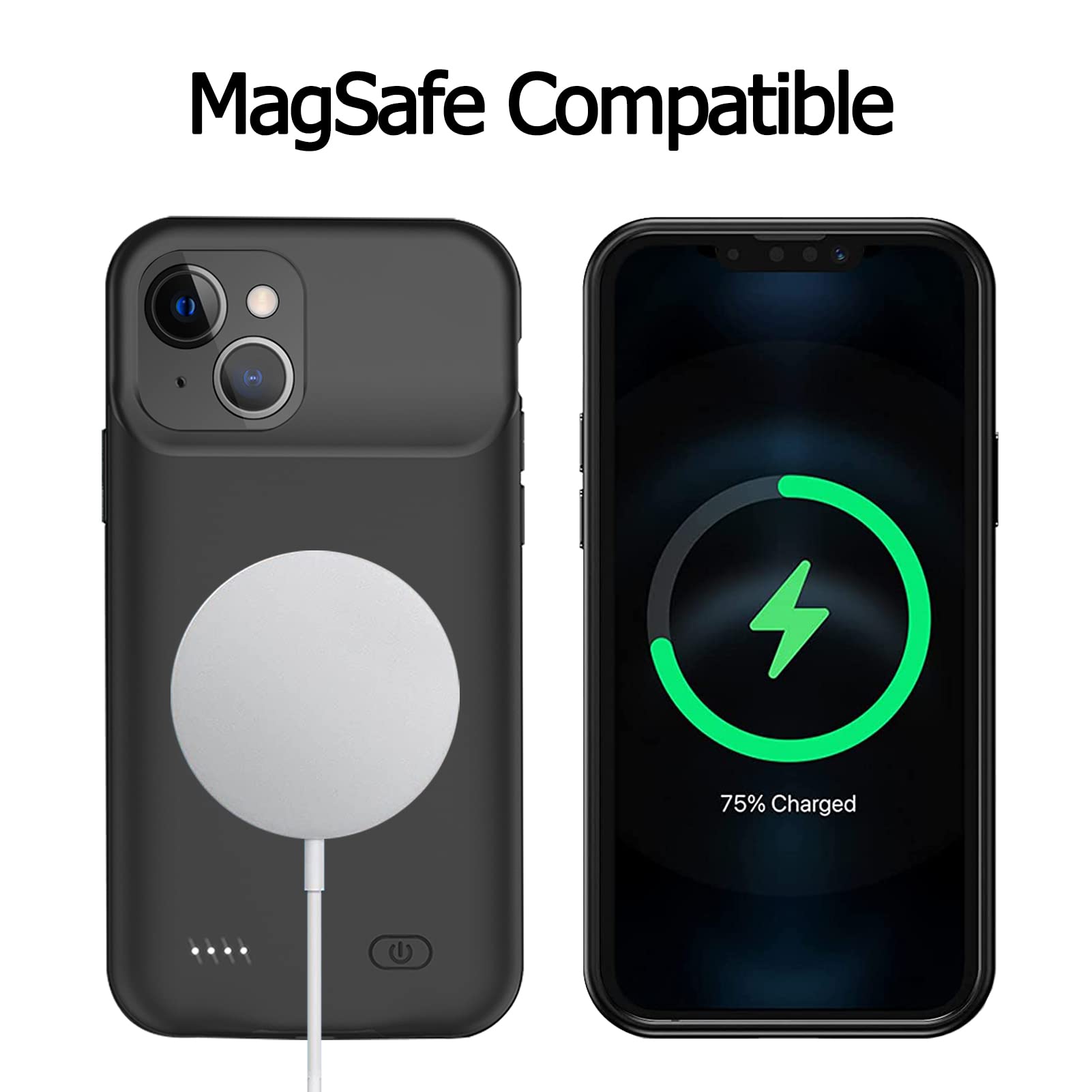 BOVSRT Battery Case for iP20mAh Slim Rechargeable 2ss Charger Case Extended Battery Pack w2lay Wireless Charging Case Compatible for iPh2ack Black