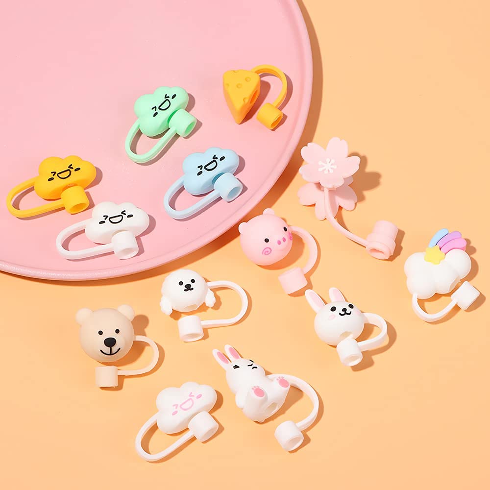 Beyonday Cute Silicone Straw Plug, Reusable Cartoon Animals Plugs Cover, Drinking Dust Cap, Splash Proof Straw Tips, Cup Straw Accessories (Bear)