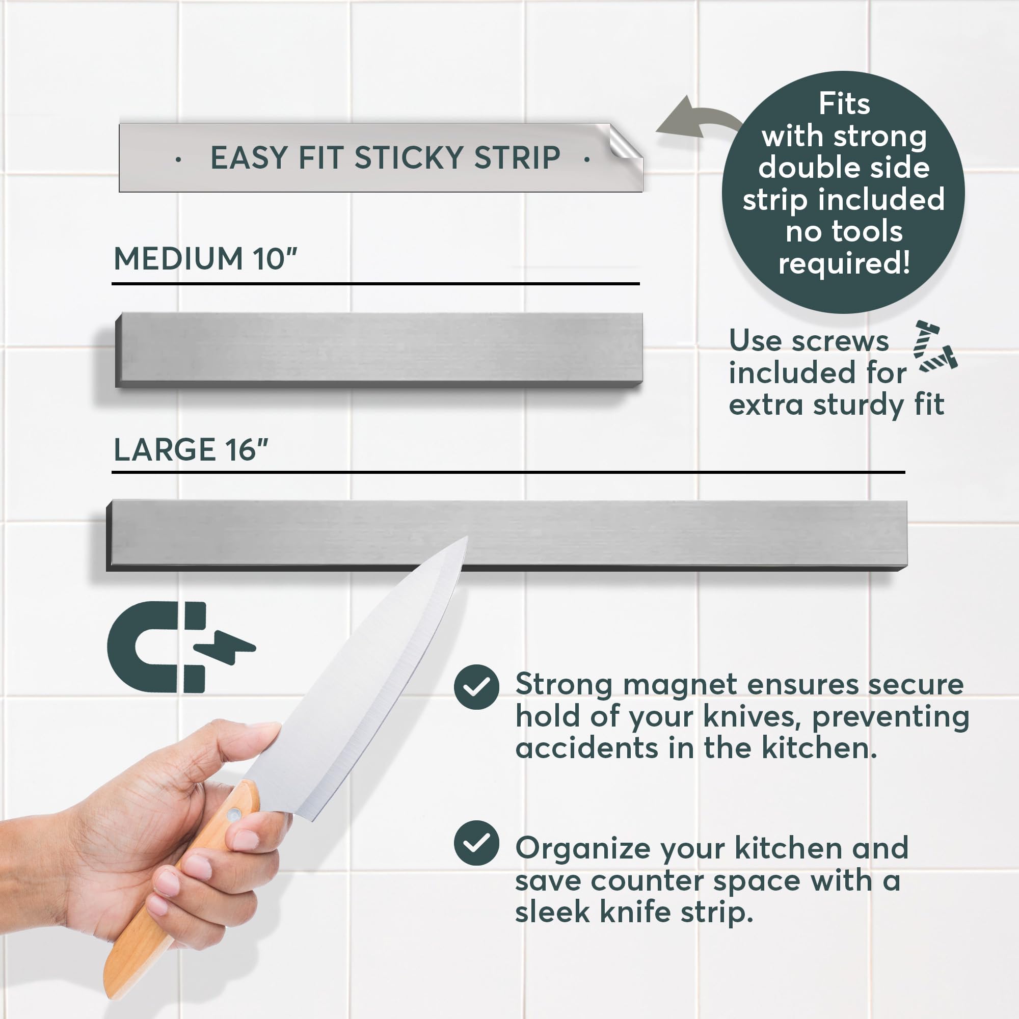 Maypes Stainless Steel Knife Magnetic Strip Multi Use Magnetic Knife Holder for Kitchen Organization Magnetic Tool Organizer for Wall Kitchen Knife Rack Utensil Holder Tool Holder 16 Inch