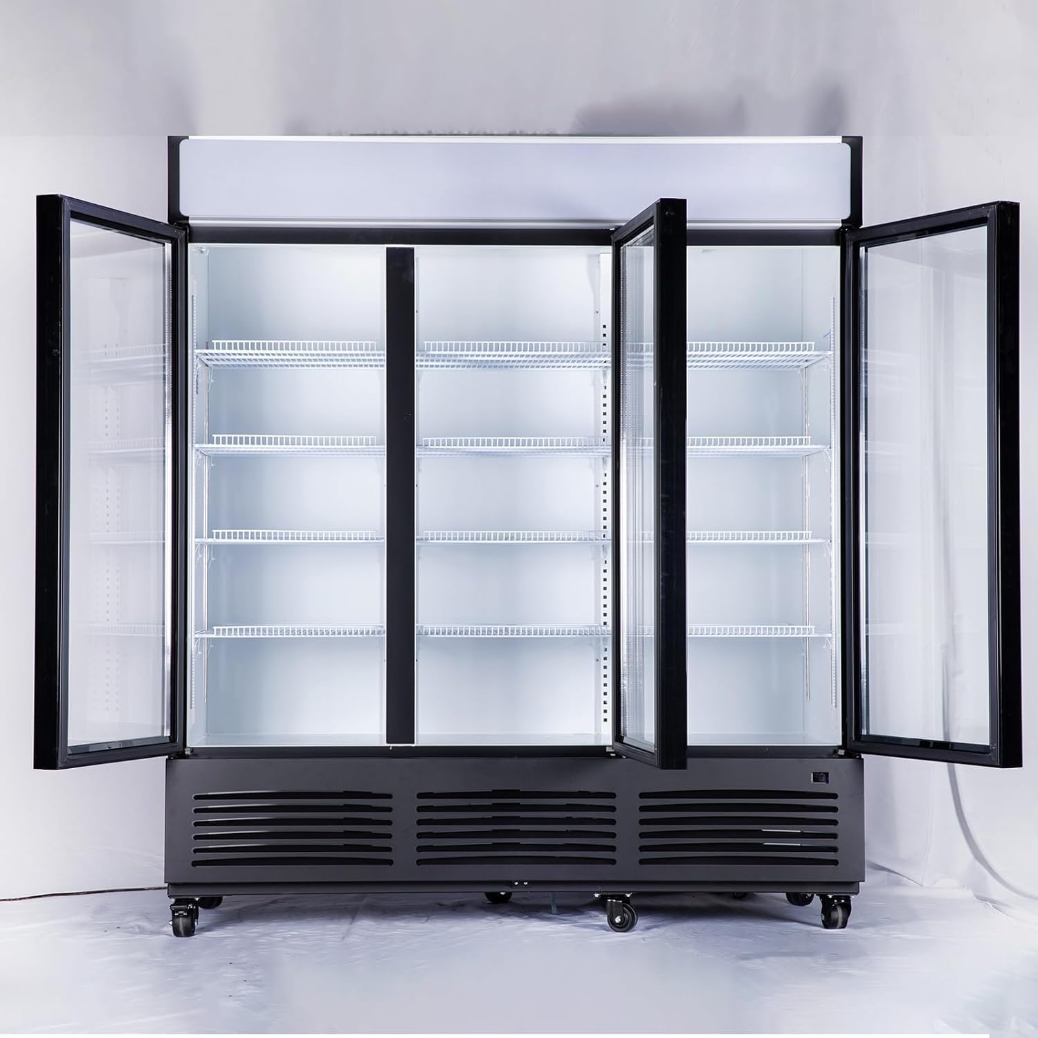 Commercial Beverage Refrigerator Display Fridge,63.5 Cu Ft Three Glass Door Upright Merchandiser Drink Cooler with LED Light Adjustable Shelves,ETL and NSF Approval,Grey