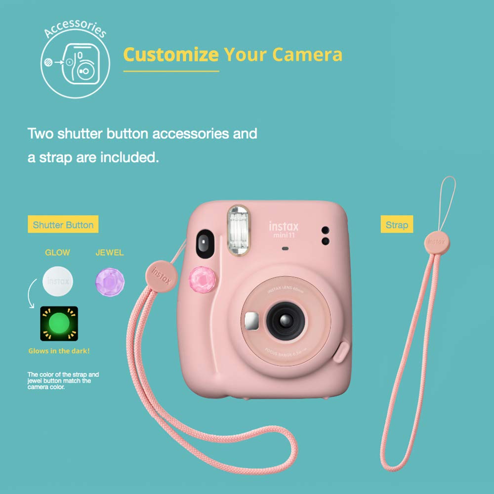 FUJIFILM INSTAX Mini 11 Instant Film Camera (Charcoal Grey) + ACCESSORY BUNDLE THAT INCLUDES 4X Fujifilm Instax Mini Twin Film (80 Exposures), Camera Carrying Case, Camera Strap & Funky Film Frames