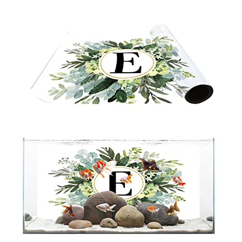Aquarium Background Monogram Letter E 12.4x24.4 inch Fish Tank Background PVC Fish Backdrop Wallpaper for Background Aquarium Spring Summer Watercolor Eucalyptus Leaves
