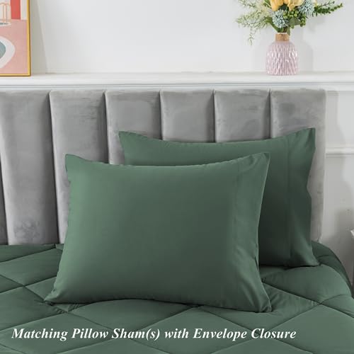 ELNIDO QUEEN Full Comforter Set - Green All Seasons Bedding Comforters & Sets with 2 Pillow Cases - 3 Pieces Bed Set - Down Alternative Comforter Set- Bedding Comforter Sets Full Size (82x86 inch)