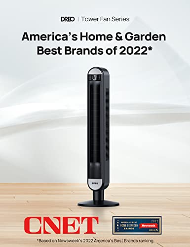 Dreo Smart Tower Fans for Home, 90° Oscillating Fan for Bedroom Indoors, Voice Control Floor Fan with 12H Timer, 42 Inch Quiet Bladeless Standing Fan with LED Display, 6 Speeds, Work with Alexa/Google