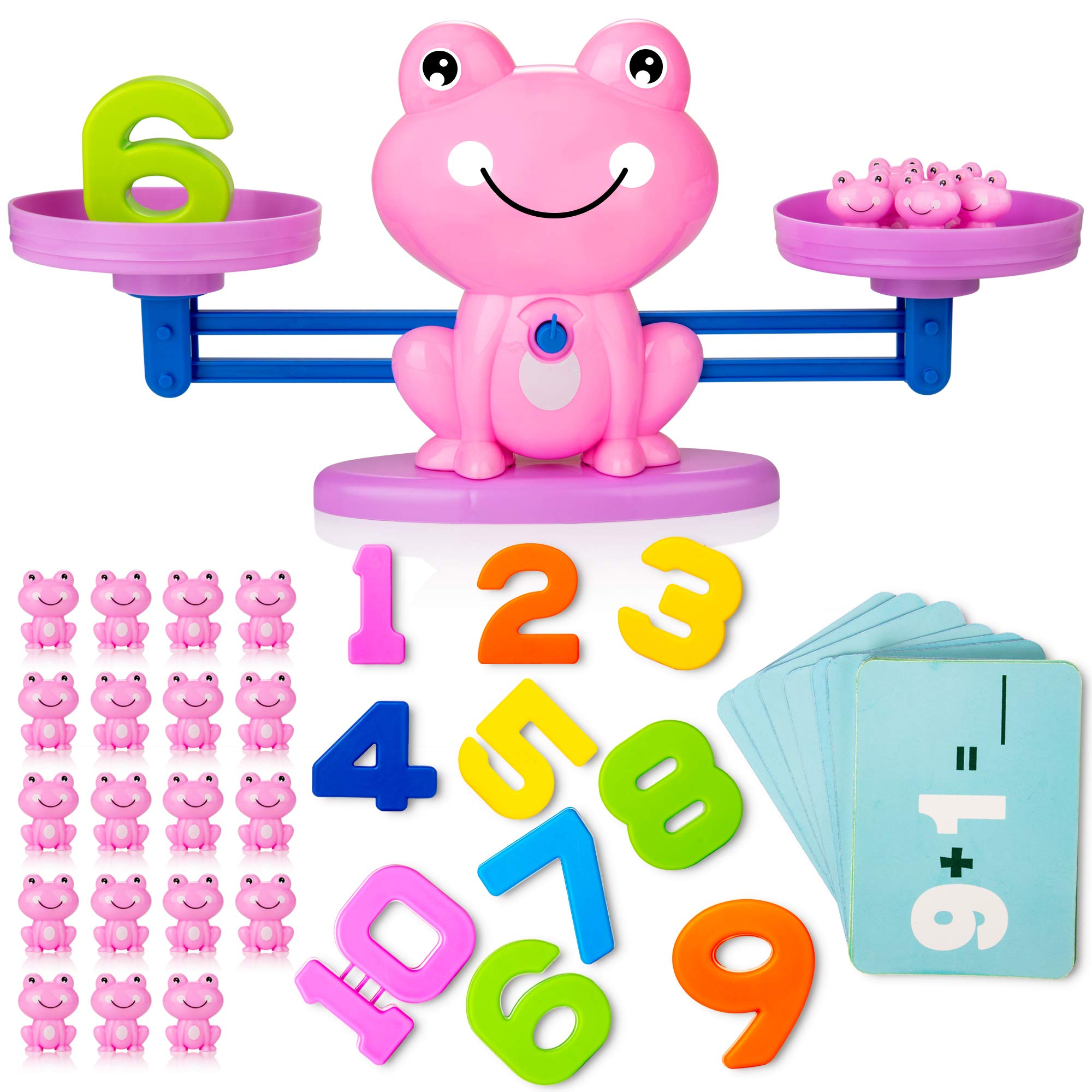 Batlofty Counting Balance Toy for Toddlers, Frog Educational Toy Number Counting Scale for Teachers and Students,STEM Learning Tool Math Game for Kids Gift Age 3+,63 PCS, Pink