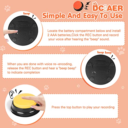 DCIAER Dog Buttons for Communication,Talking Buttons for Dogs,6 Recordable Sound Buttons + 24 Scene Patterns + 1 Dog Button Mat+ 12 AAA Batteries,30 Seconds Dog Buttons for Pet Sound Training Toy