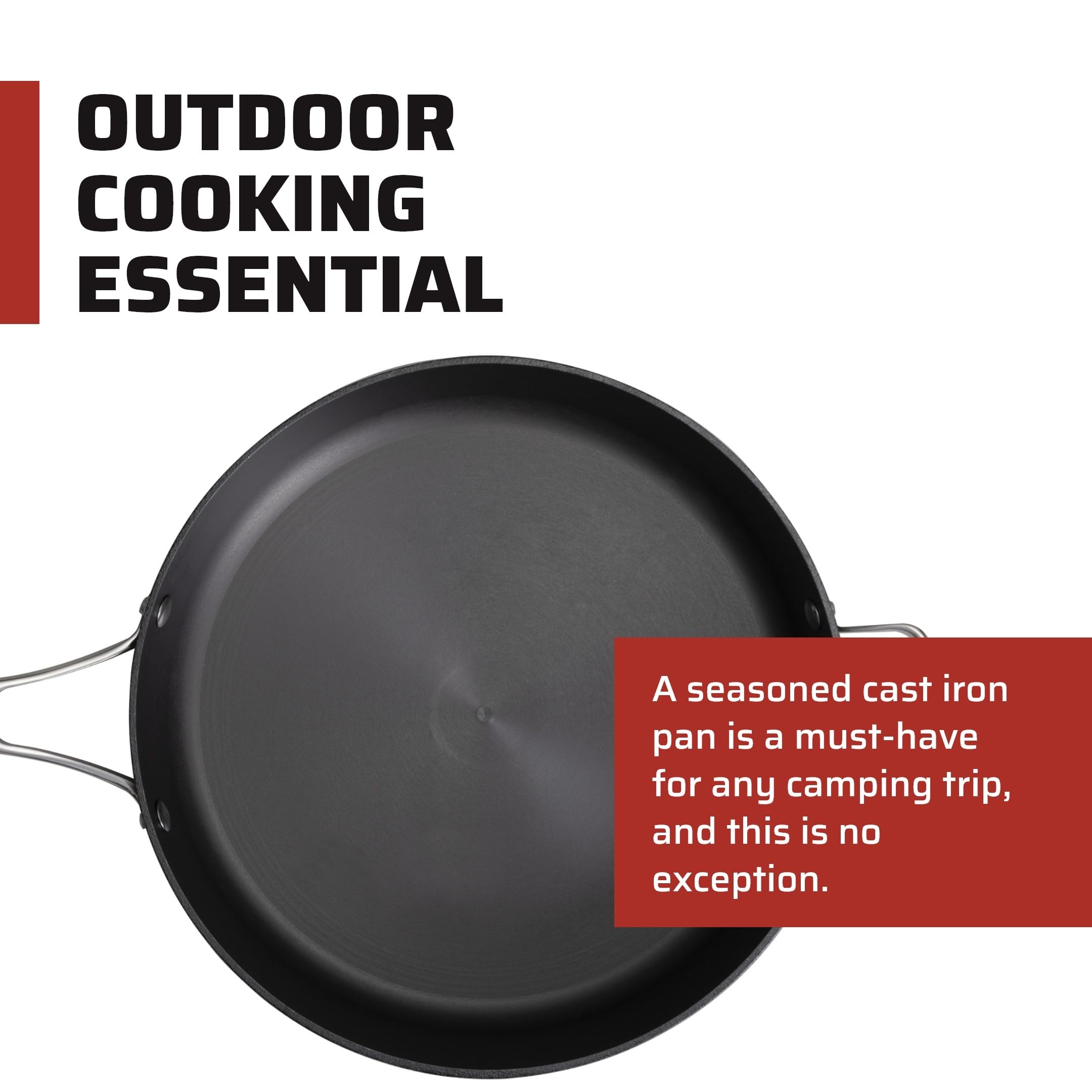 Camp Chef Heritage Cast Iron Skillet - Seasoned Cast Iron Pan - Camping Accessories & Essentials - Sleek, Modern Design - Amazing Heat Retention - Ready-to-Use Cast Iron Skillet - 12"