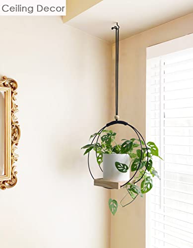Dravmola Plant Hanger with Wood Base - Boho Macrame Hanging Plant Holder for Indoor Plants Hanging Planter for Wall/Window/Room Decor Black (Pot & Plant Not Included)