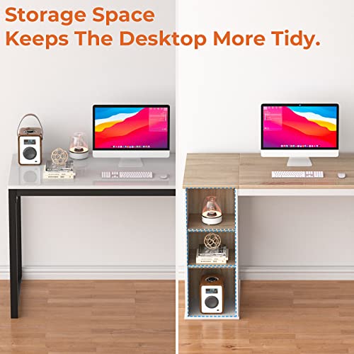 Coavas Computer Desk with Storage, Home Office Desk with Adjustable Shelves, Simple Style Writing Study Desk with Metal Frame, Modern Design PC Laptop Desk, 47 inch, Oak