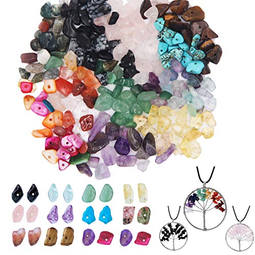 EuTengHao 1323Pcs Irregular Chip Stone Beads Natural Gemstone Beads Kit with Spacer Seed Beads Lobster Clasps Elastic String Jump Rings for DIY Necklace Bracelet Earring Jewelry Making Supplies