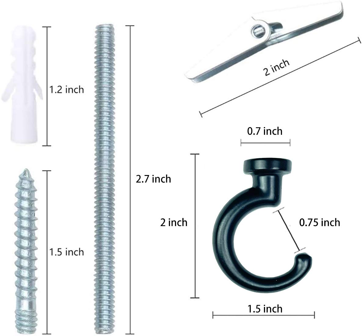 OBSTKUCHEN Large Swag Ceiling Hooks Heavy Duty Swag Hook with Hardware for Hanging Plants Ceiling Installation Cavity Wall Fixing (2 Sets, Black)