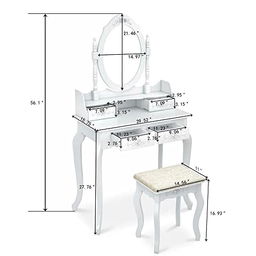 Dressing Table, 4 Drawers with Mirror Makeup Dressing Table Set White Bedroom Dressing Furniture, Small Vanity Table for Bedroom, White Vanity Desk,Small Vanity CYJCFCDUS