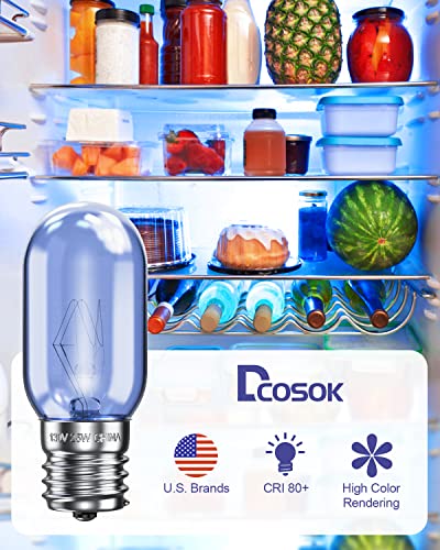 dcosok Refrigerator Light Bulb 40 Watt 297048600 241552802 Compatible with Frigidaire Kenmore Whirlpool Electrolux KitchenAid Fridge Light Bulbs Replacement Freezer Bulb T8 E17 Lamp Light, 2 Pack