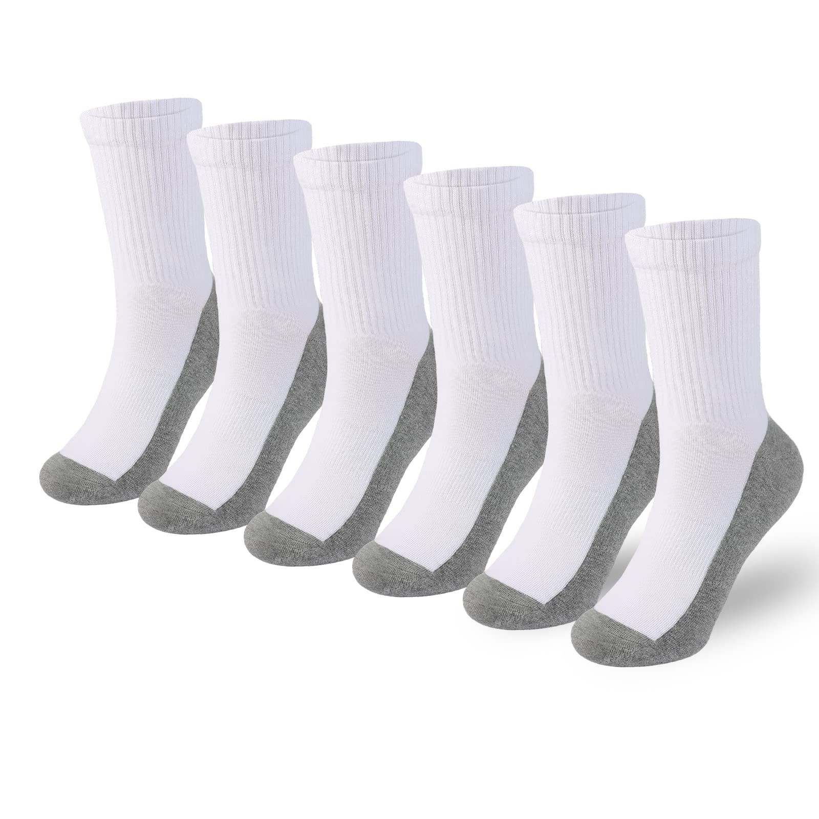 BOOPH 6 Pairs Boys Athletic Crew Socks Ankle Socks for Kids W-Gray 10-14 Years