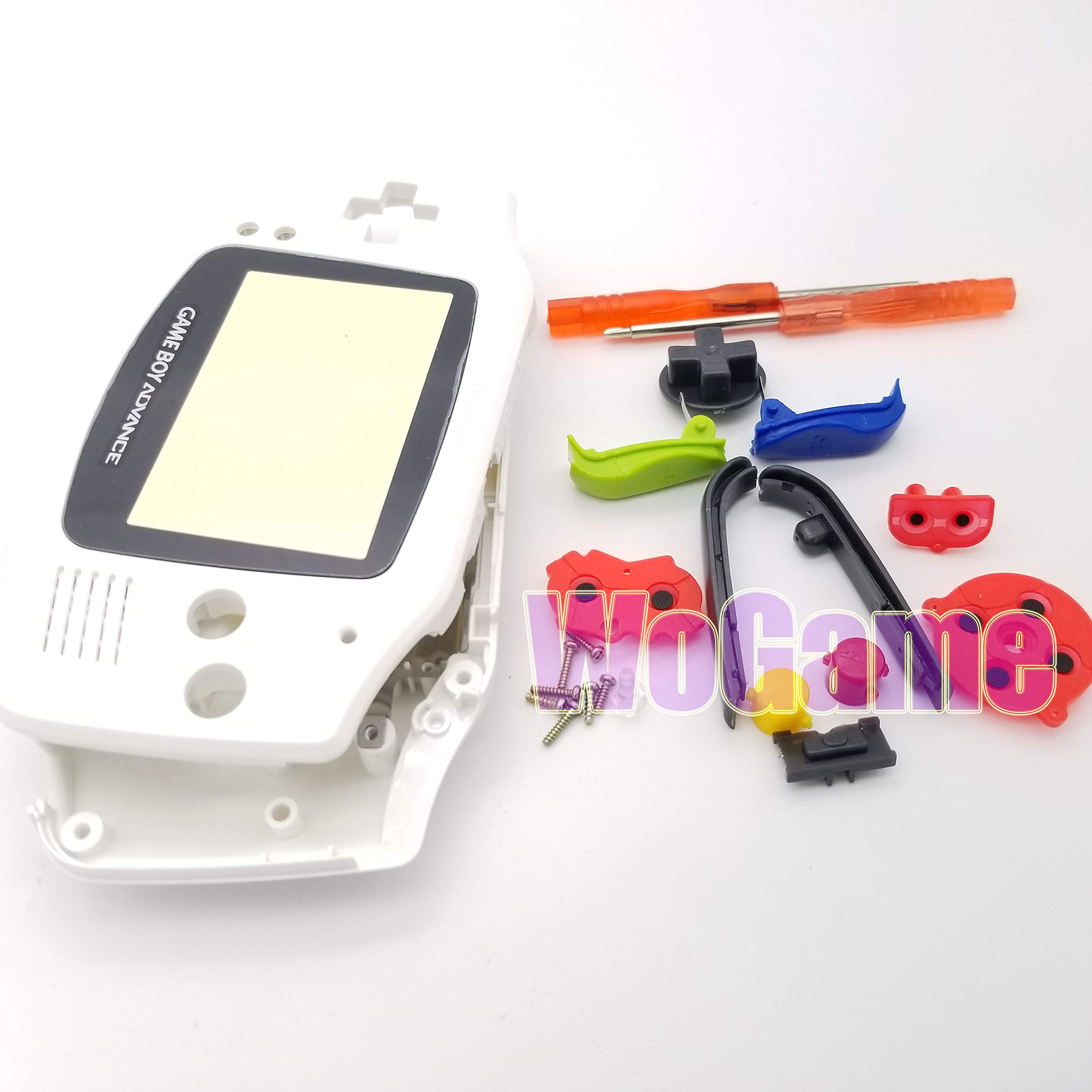 Full Housing Case Cover Housing Shell Replacement for Game boy Advance GBA Shell Case with Buttons Kit (White with Colorful Buttons)