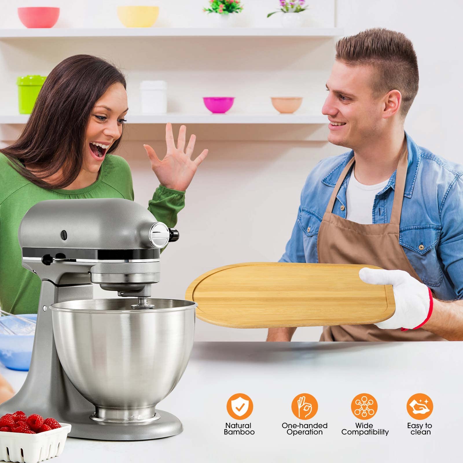 Bamboo Mixer Slider Mat, Kitchen Appliance Slider Compatible with Kitchenaid 4.5-5 Qt Tilt-Head Stand Mixer, Mixer Mover Sliding Caddy Tray, Kitchen Aid Mixer Accessories (Small)