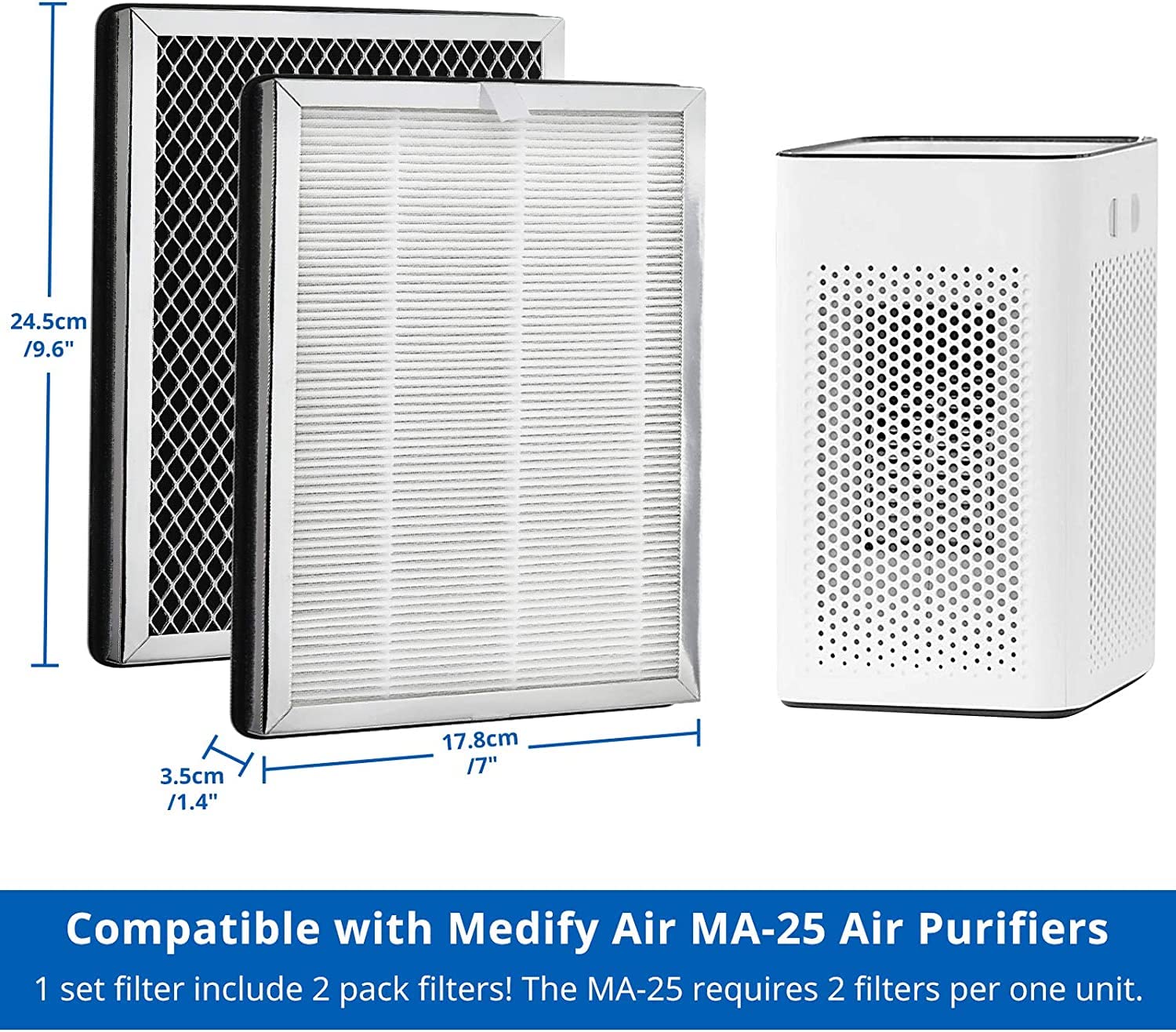 LINNIW 4 Pack MA-25 Replacement Filter Compatible with MA-25 3-in-1 Filters, True HEPA and Activated Carbon (2 Set, 4 Pack