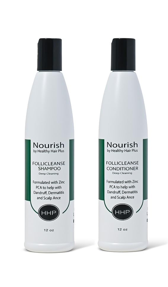 Healthy Hair Plus Follicleanse Shampoo (12oz) & Conditioner (12oz) Combo for Itchy, Oily and Smelly Scalp - Zinc PCA Formula