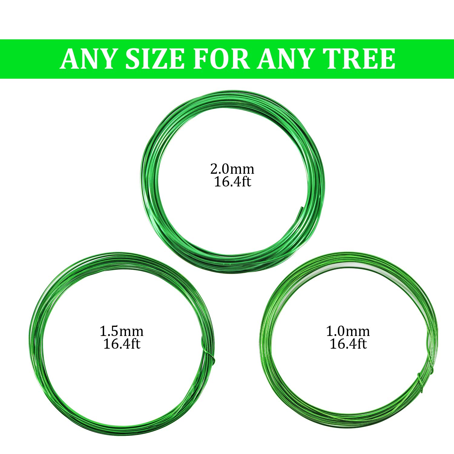 Bonsai Wire with Cutter Kit - 9 Roll Tree Training Wires 149.6 Feet Total .Anodized Aluminum Wire 1mm/1.5mm/2.0 mm Training Wire,for Bonzai Trees Indoor (149.6 Feet, Green, 9)