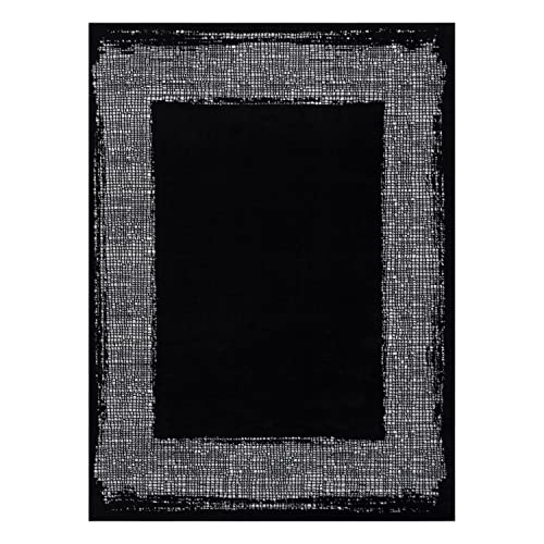 CAMILSON Bordered Black Rug 8x10 Area Rugs for Living Room Bedroom Kitchen Modern Soft Stain Resistant Non-Shedding Indoor Carpet (8 x 10 Black and Cream)