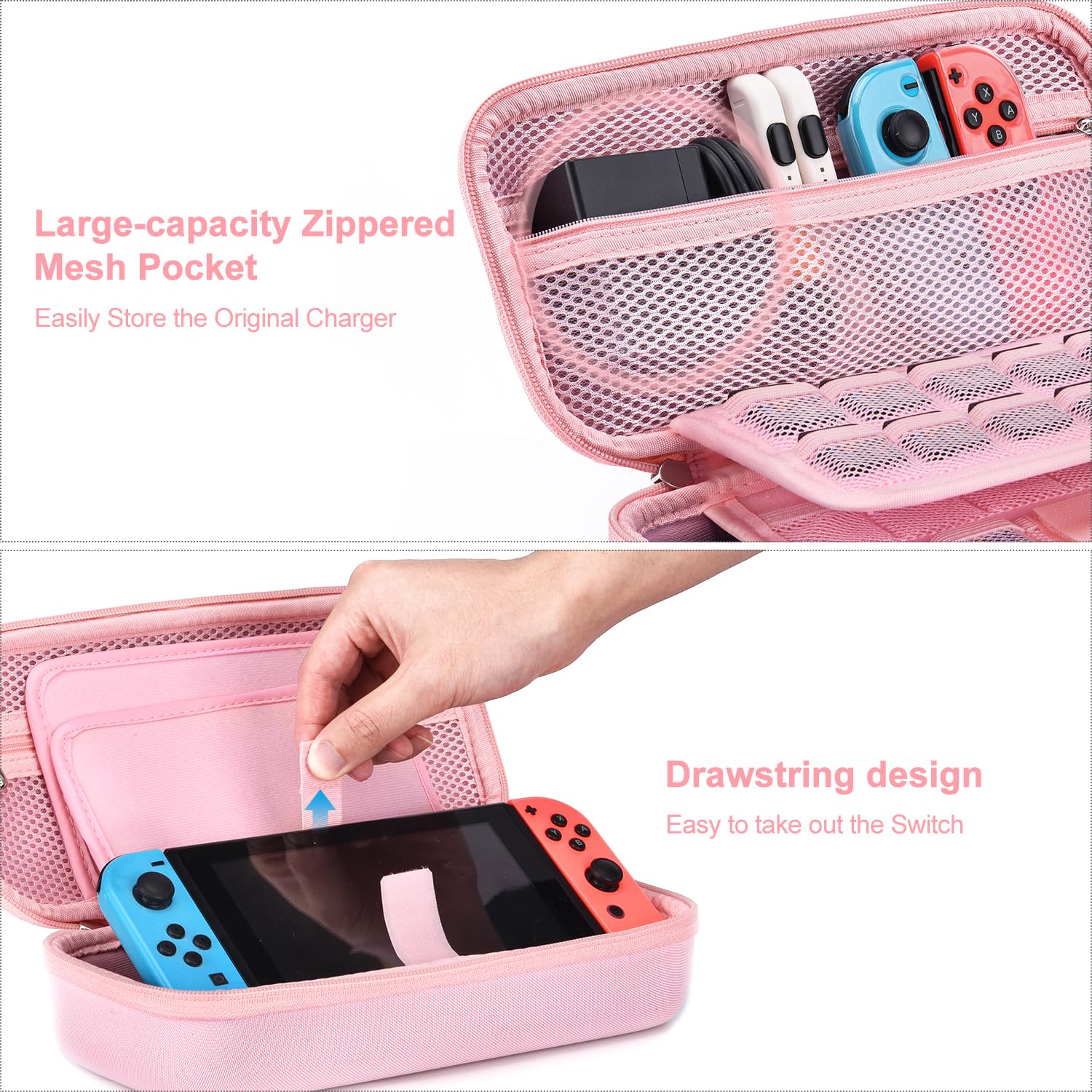 innoAura Switch Case for NS Switch 19 in 1 Switch Accessories Bundle with Switch Carrying Case, Switch Game Case, Switch Screen Protector, Switch Stand, Switch Thumb Grips (Pink)
