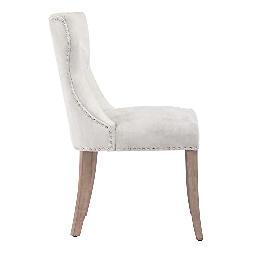 Creek Vista Tufted Velvet Dining Chairs, Upholstered Fabric Dining Room Chairs with Nailhead Trim, Stylish Kitchen Dining Room Chairs with Wood Legs for Living Dining Room, Beige