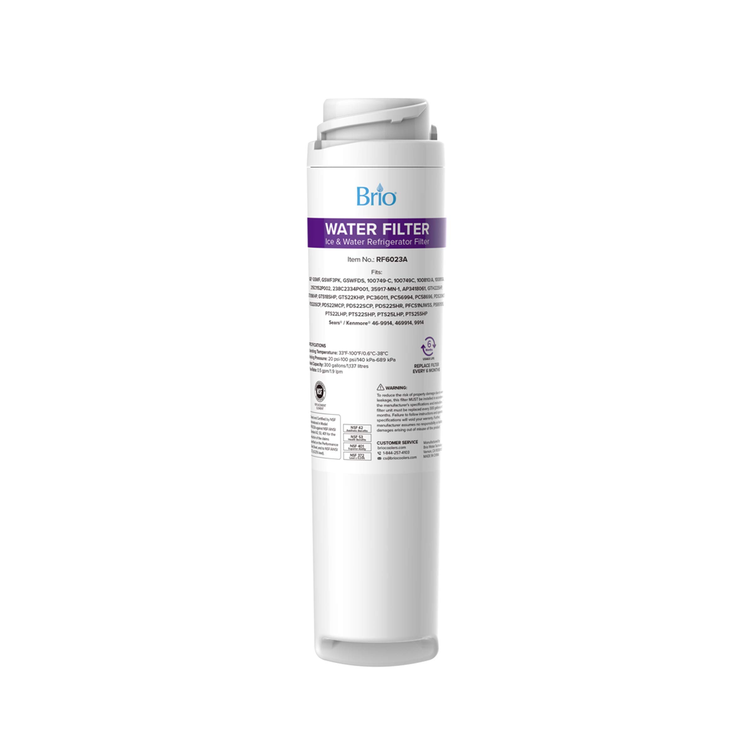 Brio GSWF Refrigerator Water Filter, Compatible with GE GSWF Smart Water 238C2334P001, Kenmore 46-9914, 469914, 9914, NSF 42, 53, 372 & 401