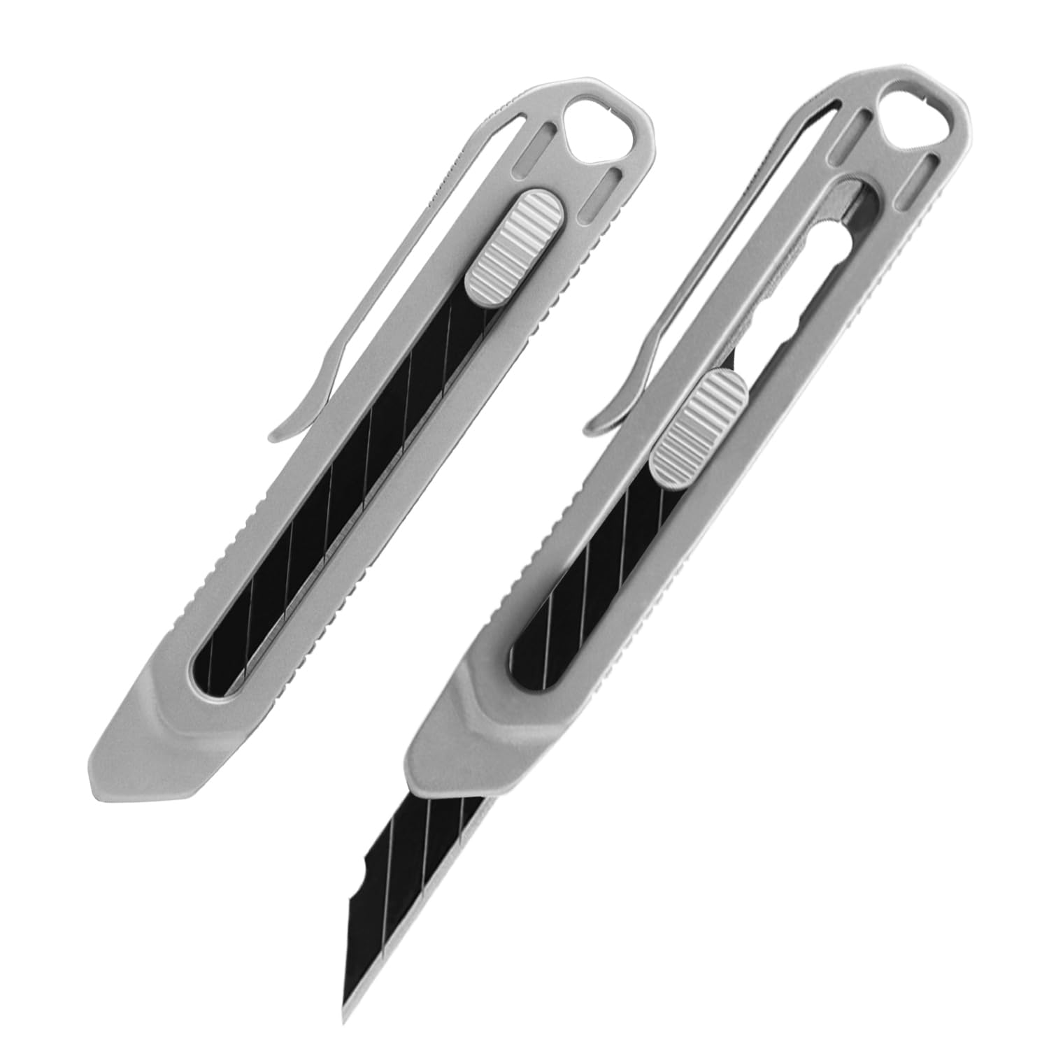 TGZUO Titanium Pocket Knife with Clip Small EDC Retractable Box Cutter Flipper Utility Knife 10pcs Carbon Steel Blades