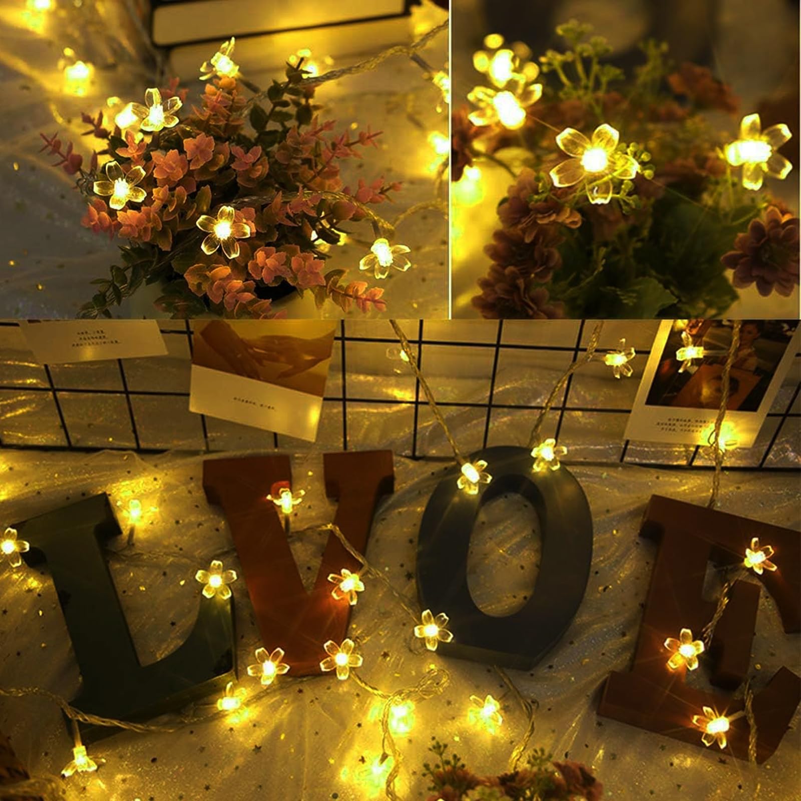 FULLBELL Fairy Lights Christmas Decorations Flower String Lights Home Decor 33 Feets 100 LED Memory Indoor Outdoor String Lights Fairy Lights Fairy Lights for Bedroom(Warm White)
