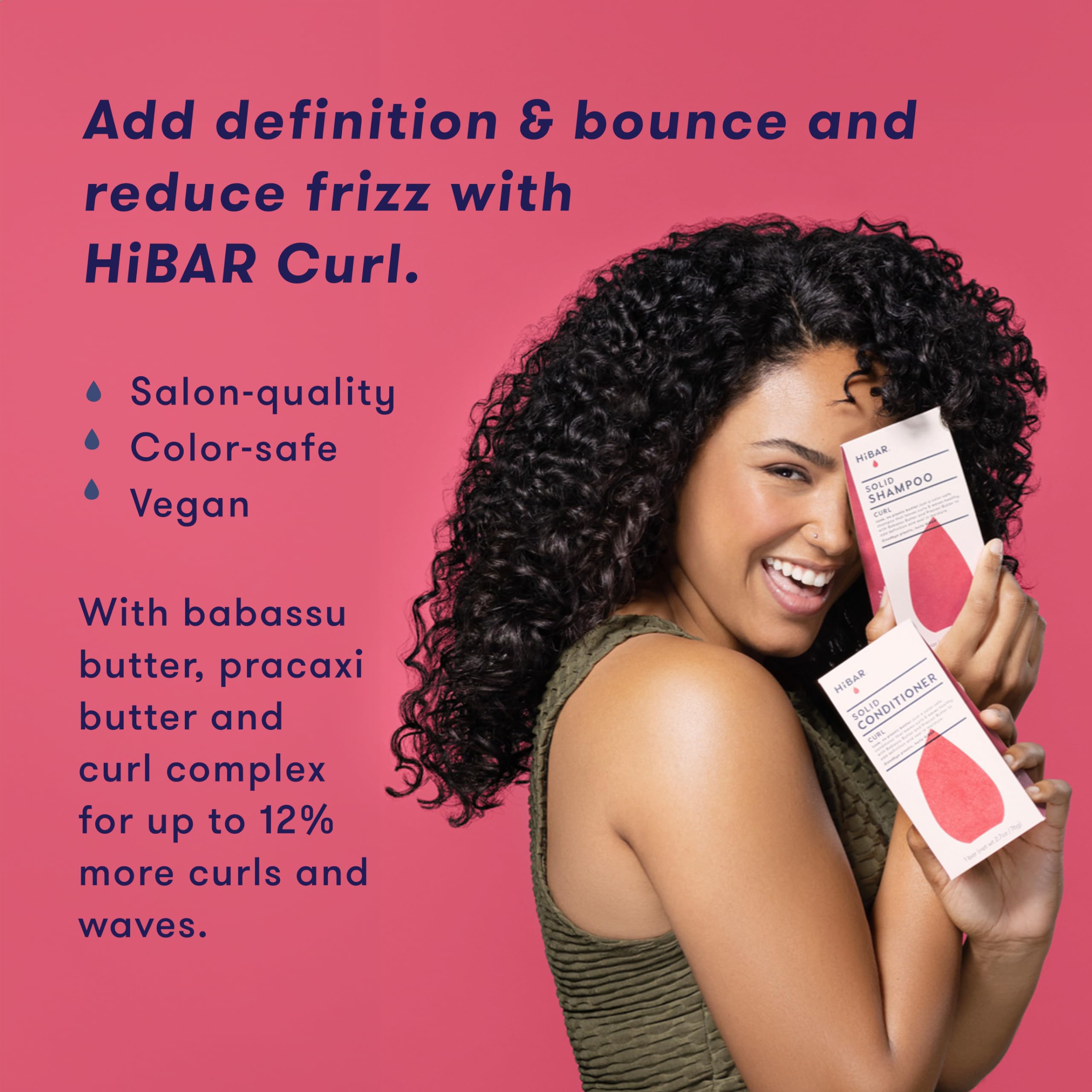 HIBAR - Curl Shampoo Bar - For Curly Hair - Define, Cleanse & Nourish - With Babassu & Pracaxi Butter & Curl Complex - Plastic-Free - Soap, Paraben & Sulfate-Free - Color Safe & Vegan - 1 Solid Bar