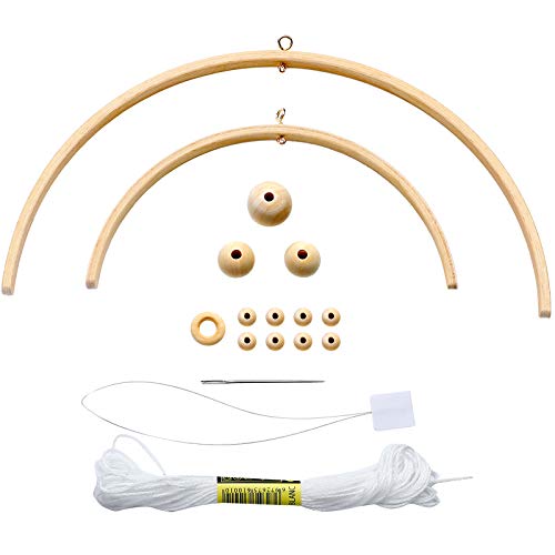 Nursery Mobile Crib Bed Bell Ceiling Wooden Wind Chime Hanging DIY Wooden Frame Ornaments Handmade Kit for Infant Toys Nursing Accessories Nurse Charms (Semi-Circular)