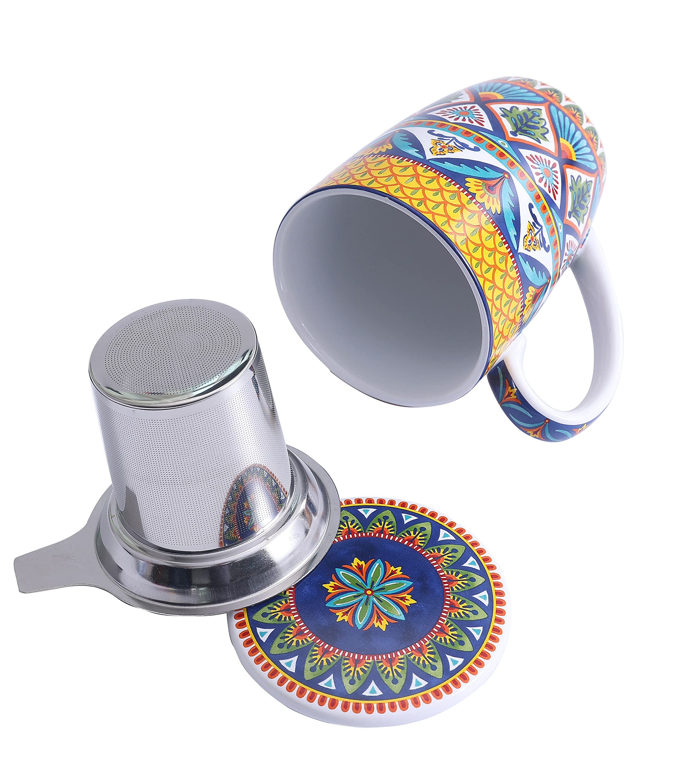 Bico Havana 12oz Porcelain Tea Mug with Infuser and Lid, Microwave & Dishwasher Safe