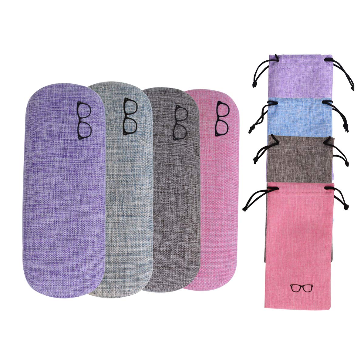 Baitaihem 4 Pack Hard Shell Eyeglasses Case Portable Hard Spectacle Case with Protector Pouch Bag