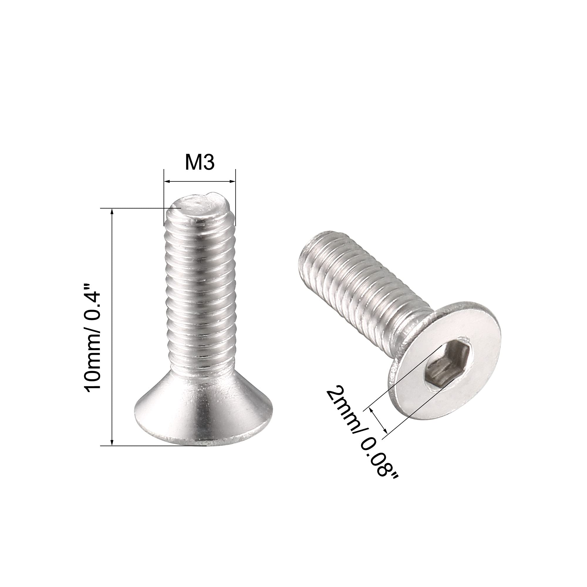 uxcell M3 x 10mm Metric Hex Socket Countersunk Flat Head Screw Bolts 100PCS